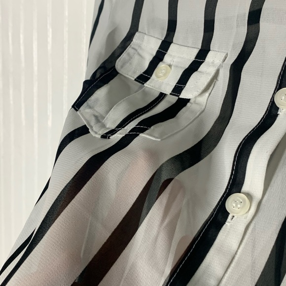 mine | Tops | Sheer Black White Striped Button Down Crop | Poshmark
